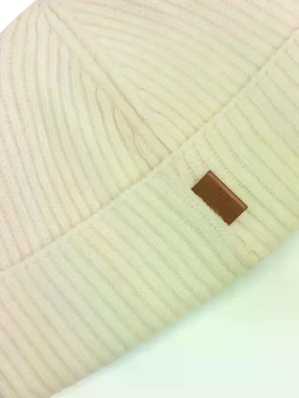 AMI Paris Extrafine Merino Wool Beanie Hat With Leather Logo Label - Neutrals