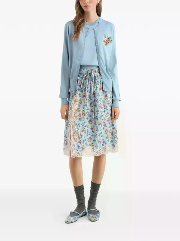 Dolce & Gabbana Floral-print Lace Trim Midi Skirt