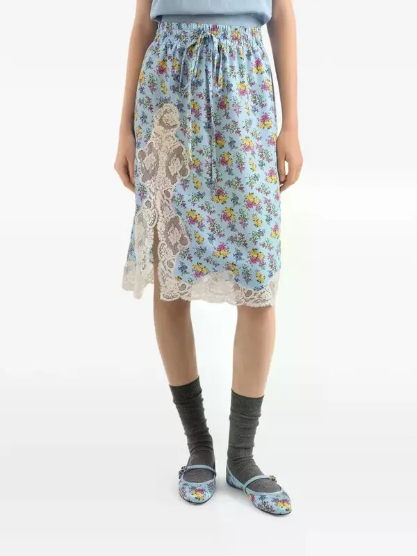 Dolce & Gabbana Floral-print Lace Trim Midi Skirt