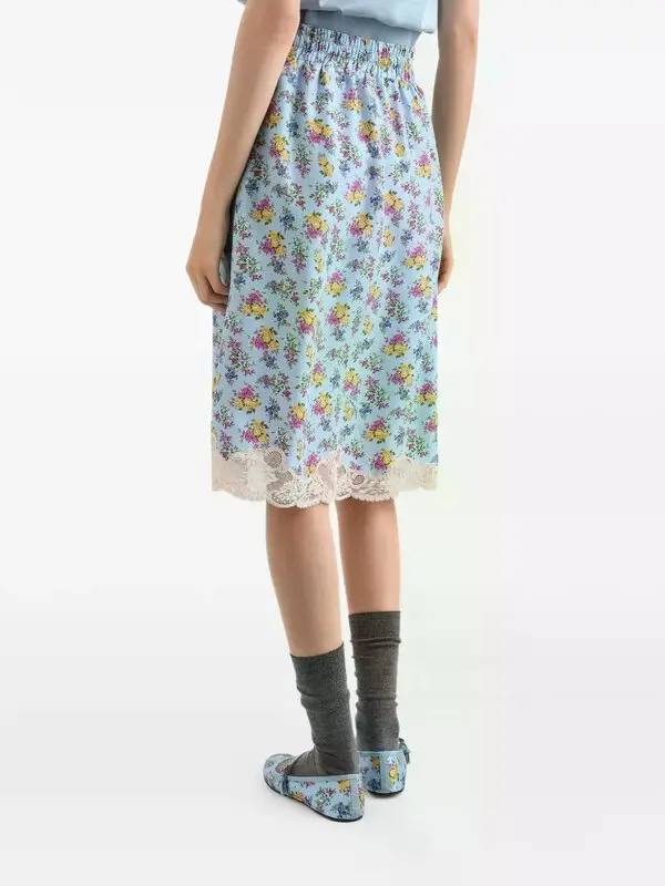 Dolce & Gabbana Floral-print Lace Trim Midi Skirt