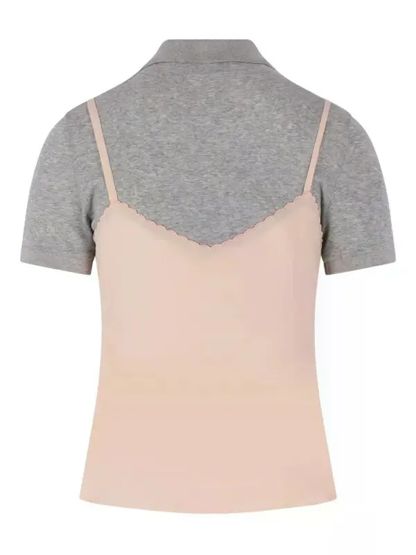 Miu Miu Marocain Crepe Top With Ribbed Jersey Polo - Grey