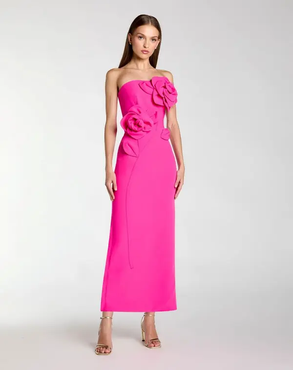 Mac Duggal Strapless Crepe Dress With 3d Flower Detail - Pink