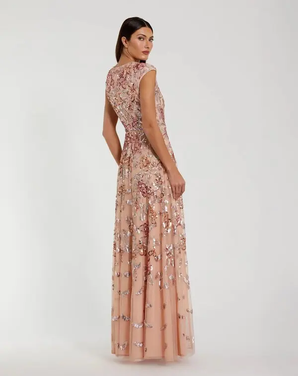 Mac Duggal Embellished High Neck Cap Sleeve A-line Gown - Orange