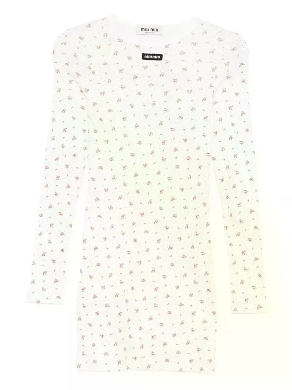 Miu Miu Floral-print Mini Dress - White