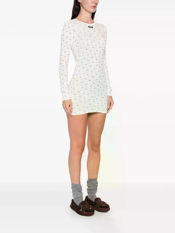 miu miu logo-patch ribbed jersey dress Miu Miu Ribbed Jersey Dress, Woman, White/tobacco, Size S