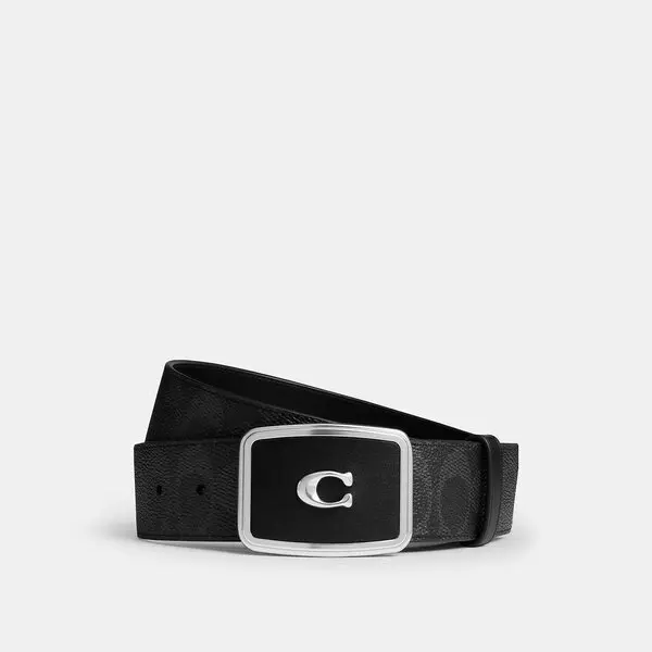COACH Signature Plaque Buckle Belt 38mm - Black Signature