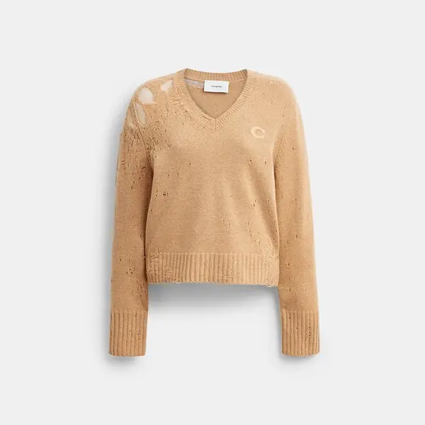 COACH Long Sleeve V-neck Sweater