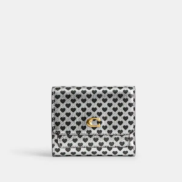 COACH Mila Small Flap Wallet With Heart Print - Brass/silver Black Multi