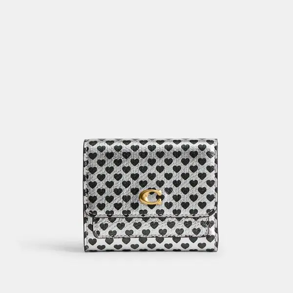 COACH Mila Small Flap Wallet With Heart Print - Brass/silver Black Multi