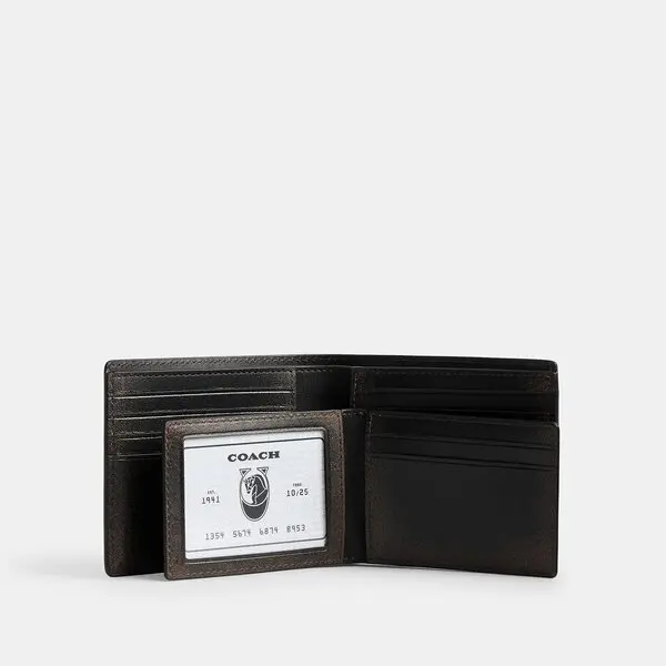 COACH 3-in-1 Billfold Wallet In Loved Leather - Black/light Tan