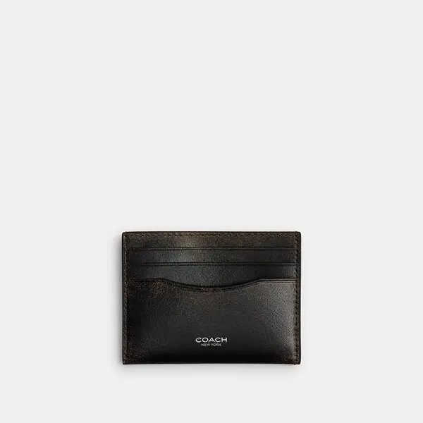 COACH Card Case In Loved Leather - Black/light Tan