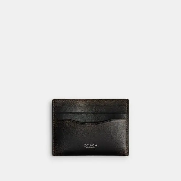 COACH Card Case In Loved Leather - Black/light Tan