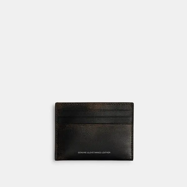 COACH Card Case In Loved Leather - Black/light Tan