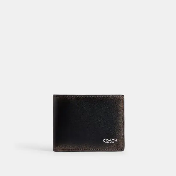 COACH Slim Billfold Wallet In Loved Leather - Black/light Tan