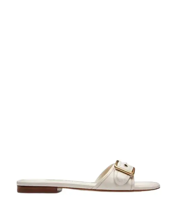 COACH Margot Buckled Flat Leather Sandal - Chalk