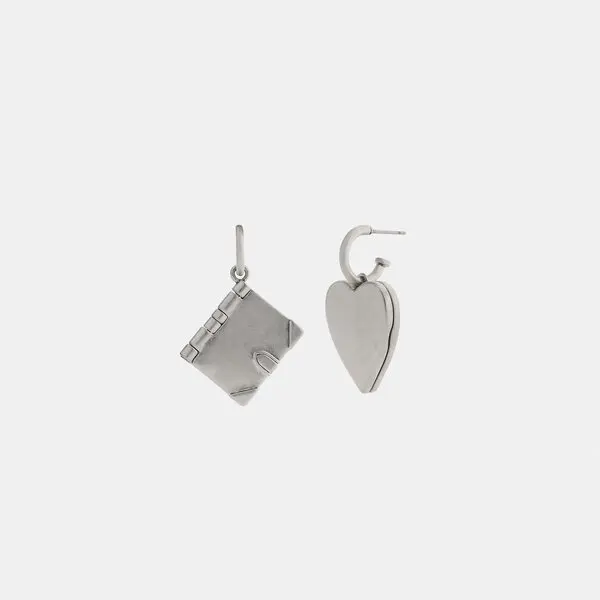 COACH Mismatched Heart Locket And Book Hoop Earrings - Silver