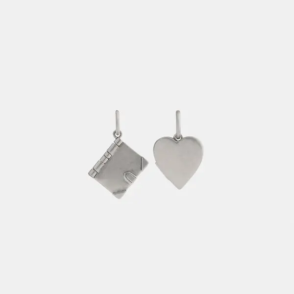 COACH Mismatched Heart Locket And Book Hoop Earrings