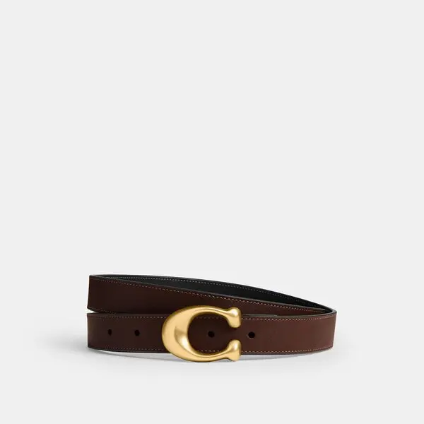 COACH Sculpted C Buckle Reversible Belt - Brass/maple Black