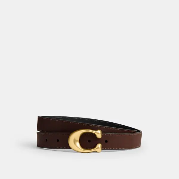 COACH Sculpted C Buckle Reversible Belt - Brass/maple Black