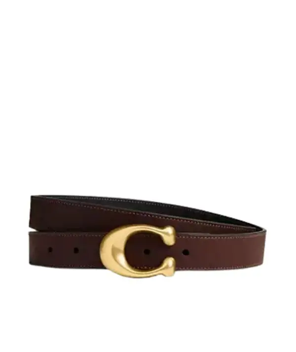COACH Sculpted C Buckle Reversible Leather Belt 25mm - Brass/maple Black