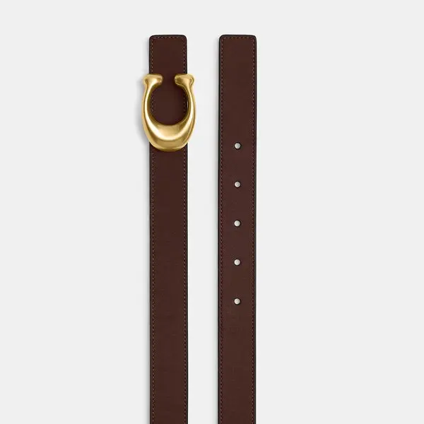 COACH Sculpted C Buckle Reversible Leather Belt 25mm - Brass/maple Black
