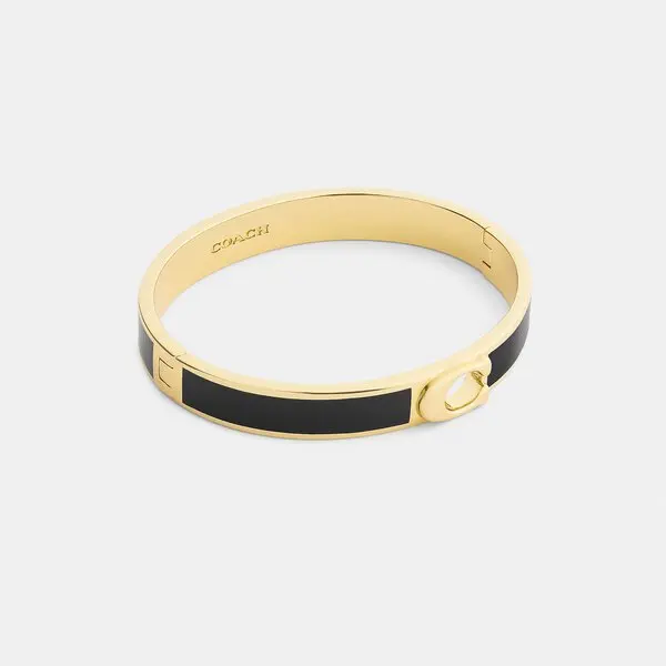 COACH Signature Enamel Hinged Bangle Bracelet - Gold/black