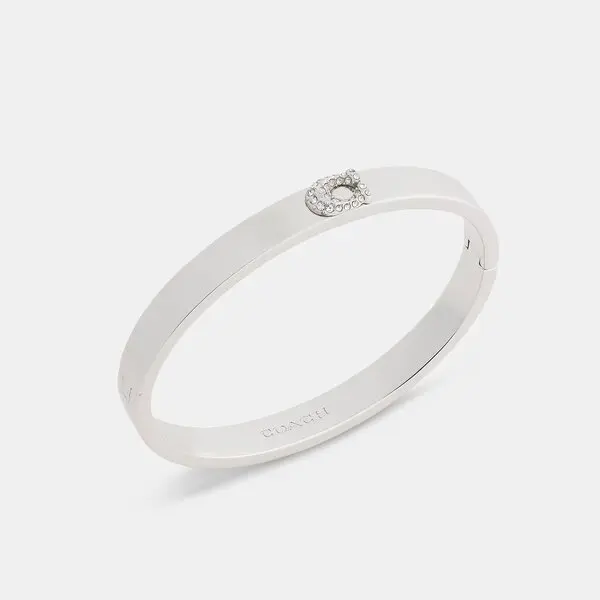 COACH Pavé C Hinged Bangle - Silver