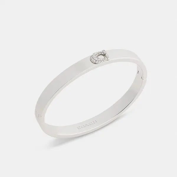 COACH Pavé C Hinged Bangle Bracelet - Silver