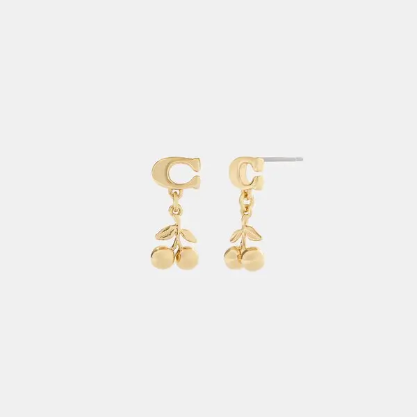 COACH Signature Cherry Charm Stud Earrings - Gold