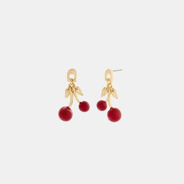 COACH Cherry Drop Earrings - Gold/red