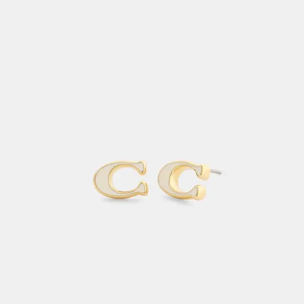 COACH Enamel Signature Stud Earrings - Gold/chalk