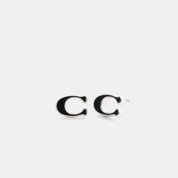 COACH Enamel Signature Stud Earrings - Silver/black