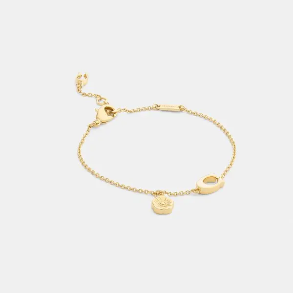 COACH Enamel Signature Tea Rose Charm Linear Bracelet - Gold/chalk