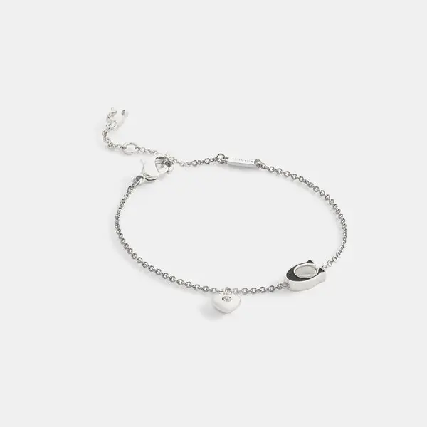 COACH Enamel Signature Heart Charm Chain Bracelet - Silver/black