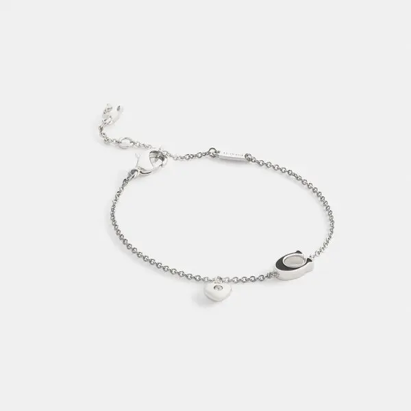 COACH Enamel Signature Heart Charm Chain Bracelet - Silver/black