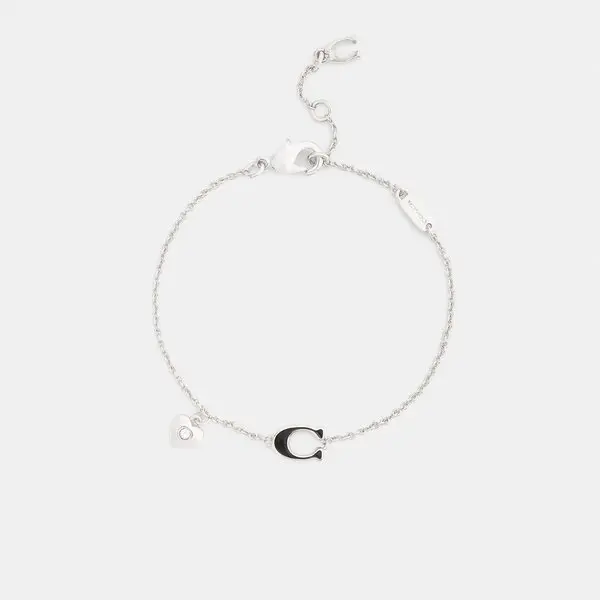 COACH Enamel Signature Heart Charm Chain Bracelet