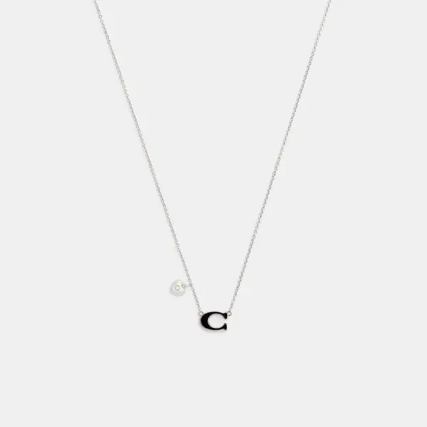 COACH Enamel Signature Heart Charm Pendant Necklace - Silver/black