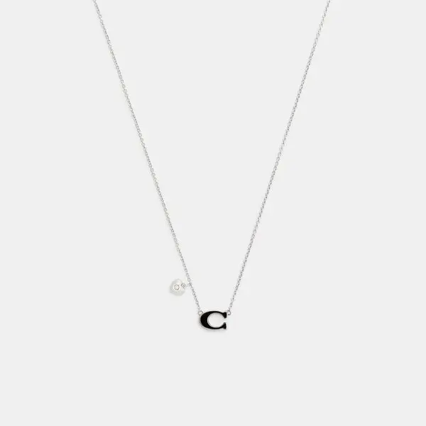 COACH Enamel Signature Heart Charm Pendant Necklace - Silver/black