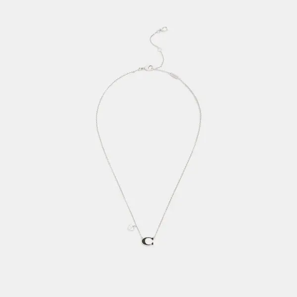 COACH Enamel Signature Heart Charm Pendant Necklace