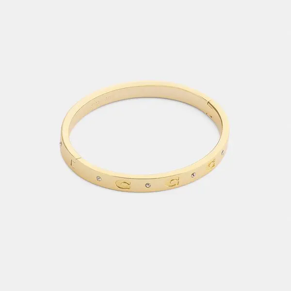 COACH Repeated C Hinged Bangle Bracelet With Crystals - Gold