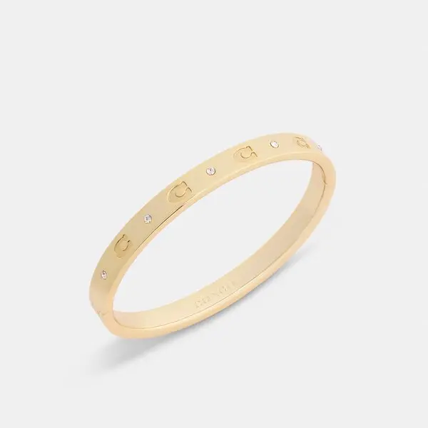 COACH Repeated C Hinged Bangle Bracelet With Crystals - Gold