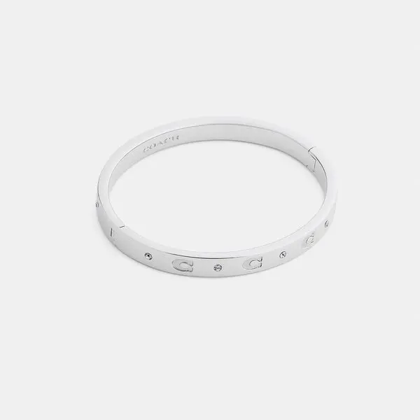 COACH Signature Hinged Bangle Bracelet - Silver