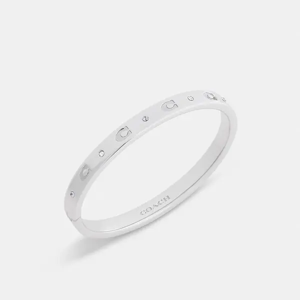 COACH Signature Hinged Bangle Bracelet - Silver
