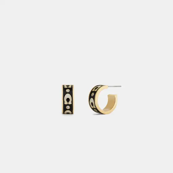 COACH Repeated C Huggie Earrings - Gold/black
