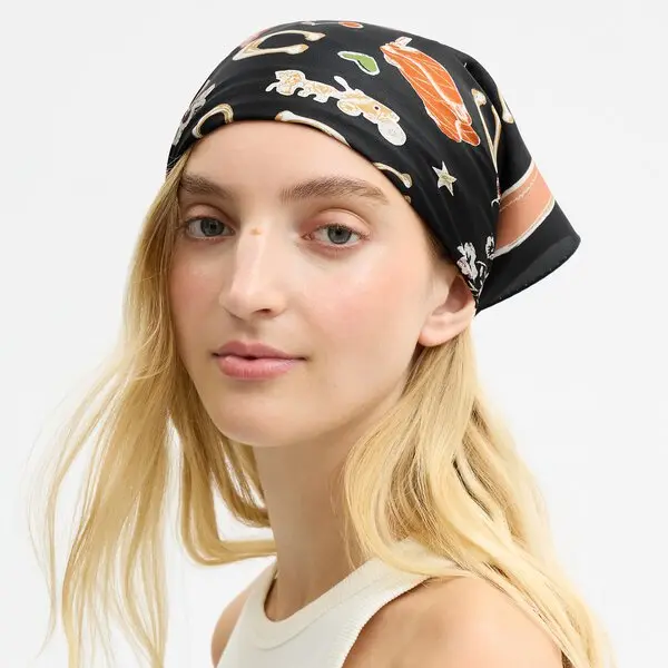 COACH Iconic Motifs Print Silk Square Scarf - Black