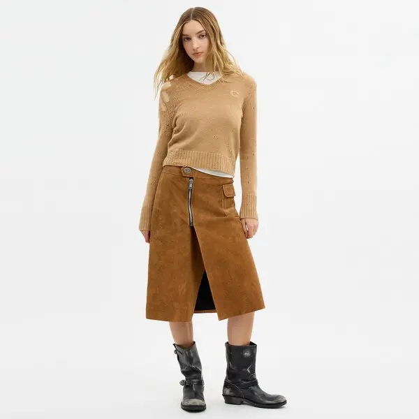 COACH Heritage Suede Midi Skirt