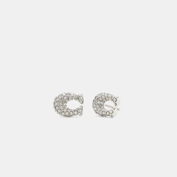 COACH Pavé C Stud Earrings - Silver