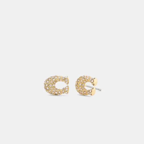 COACH Pavé C Stud Earrings - Gold