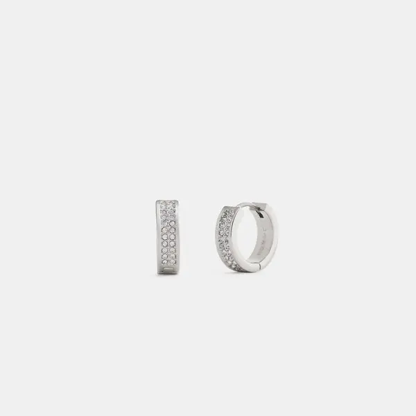 COACH Pavé C Huggie Earrings - Silver