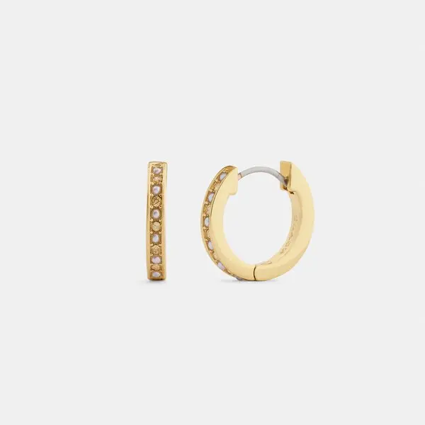 COACH Pearl And Crystal Huggie Earrings - Gold